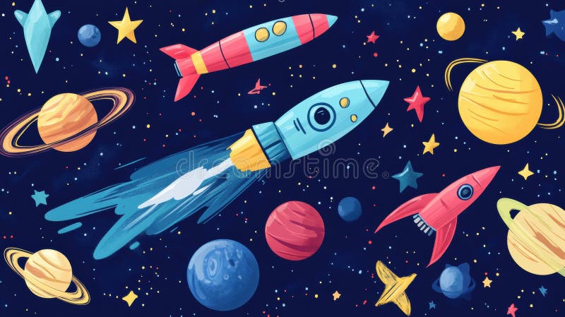 Explore a Vibrant Space-themed Sticker Pack Featuring Rockets, Planets ...