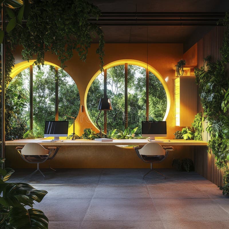 Modern Workspace Design Urban Office Interior Space Green Environment ...