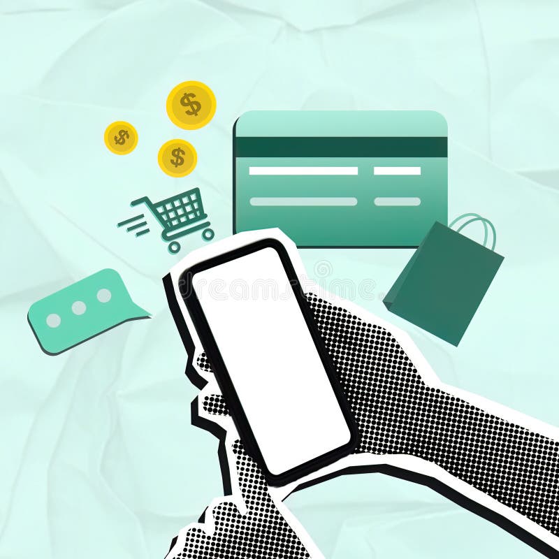 Digital Payment Revolution Collage of Halftone Illustrations Showcasing ...