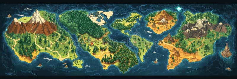 Explore a Vibrant World Map Showcasing Diverse Forest Types, Mountain ...