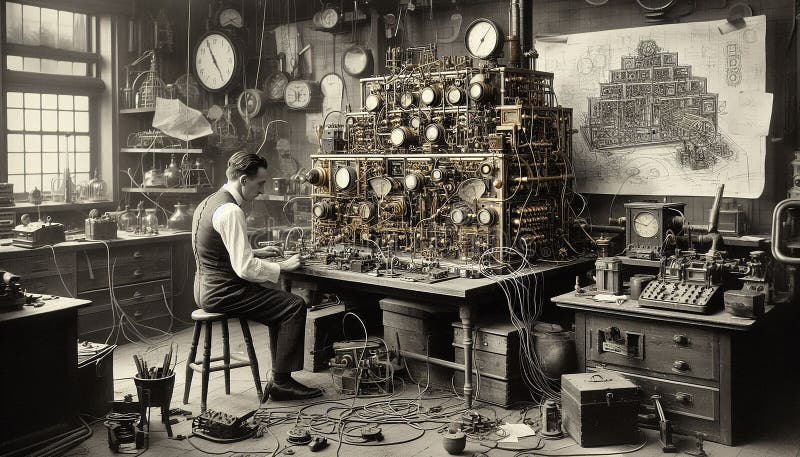 Vintage Laboratory with Complex Machinery and Instruments Stock ...