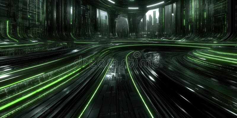 Explore Virtual Metropolis with Green Illumination and Dark Design ...
