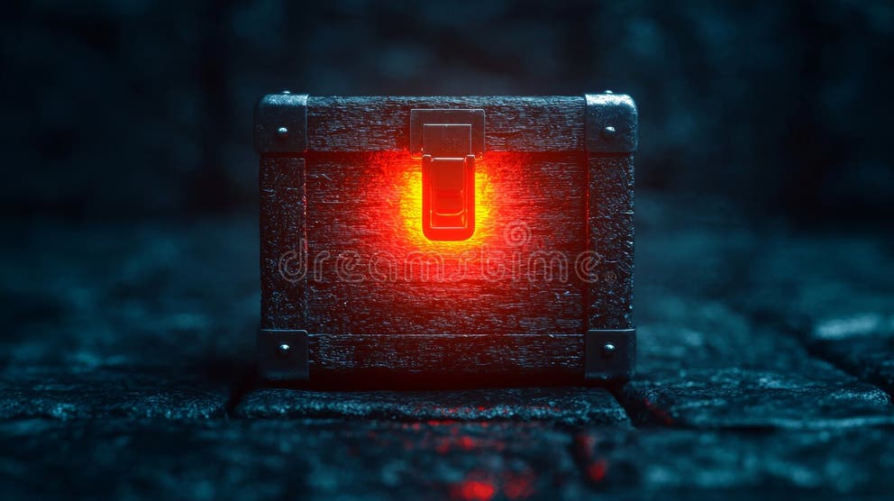Virtual Treasure Hunt Chest with Glowing Light in Dark Mysterious ...