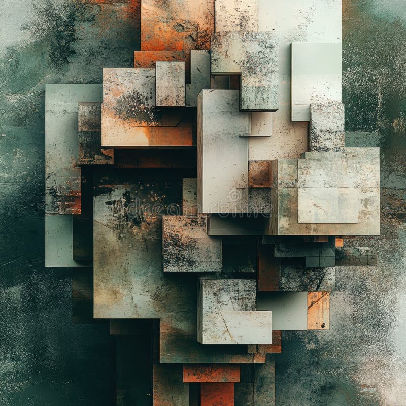 Abstract Digital Art of Interconnectedness in Blocky Design Stock ...