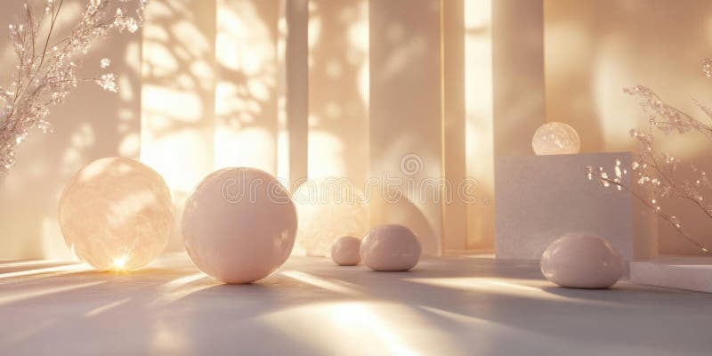 Explore Warm Spheres and Blossoms Create Abstract Serene Scene in Soft ...