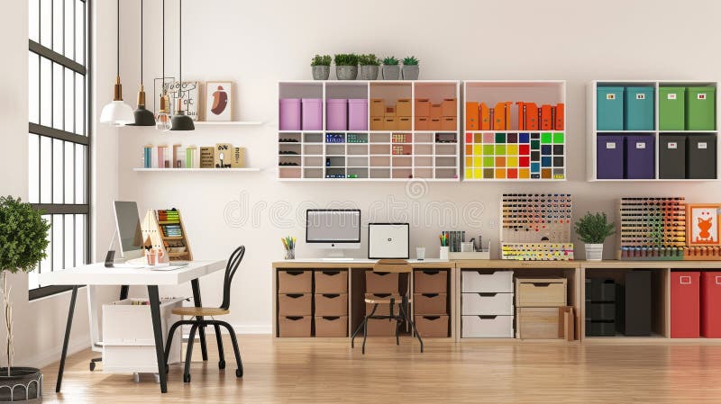 Bright and Organized Minimalist Craft Room with Modern Design and Ample ...