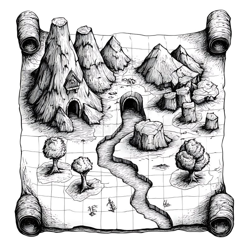 Fantasy Adventure Map Coloring Page Stock Illustration - Illustration ...