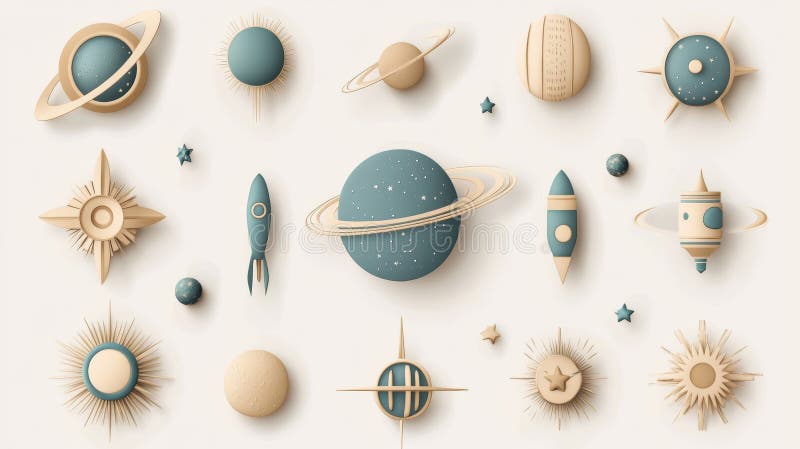 Explore Whimsical Space-themed Illustrations Featuring Planets, Rockets ...