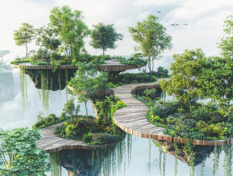 Explore Wooden Paths among Floating Gardens Stock Illustration ...