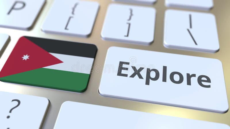 EXPLORE Word and National Flag of Jordan on the Buttons of the Keyboard ...