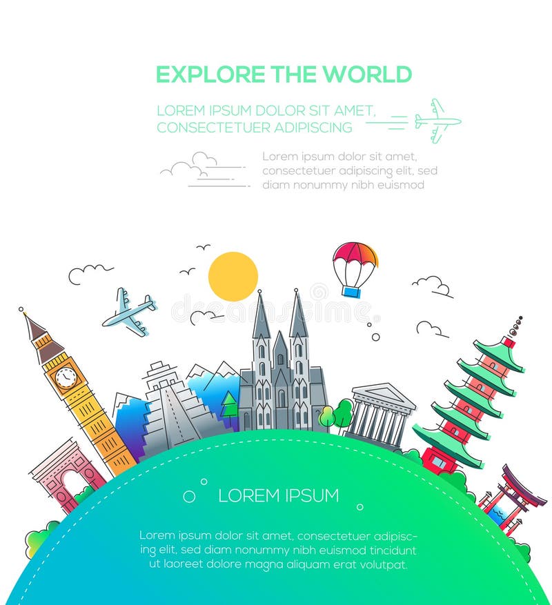 Explore the World - Flat Design Travel Composition Stock Vector ...