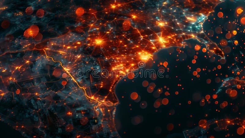Explore a World Map with Lights Representing Cities and Regions Across ...
