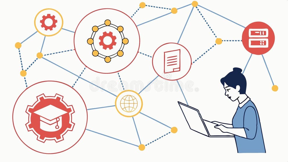 Online Education Network, E-learning System, Digital Study and Knowledge Sharing Platform Vector ...