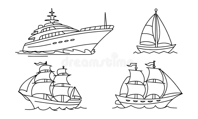 Printable Boats and Ships Coloring Page for Kids Stock Vector ...