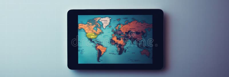 Explore the World with a Tablet Displaying a Colorful World Map and ...