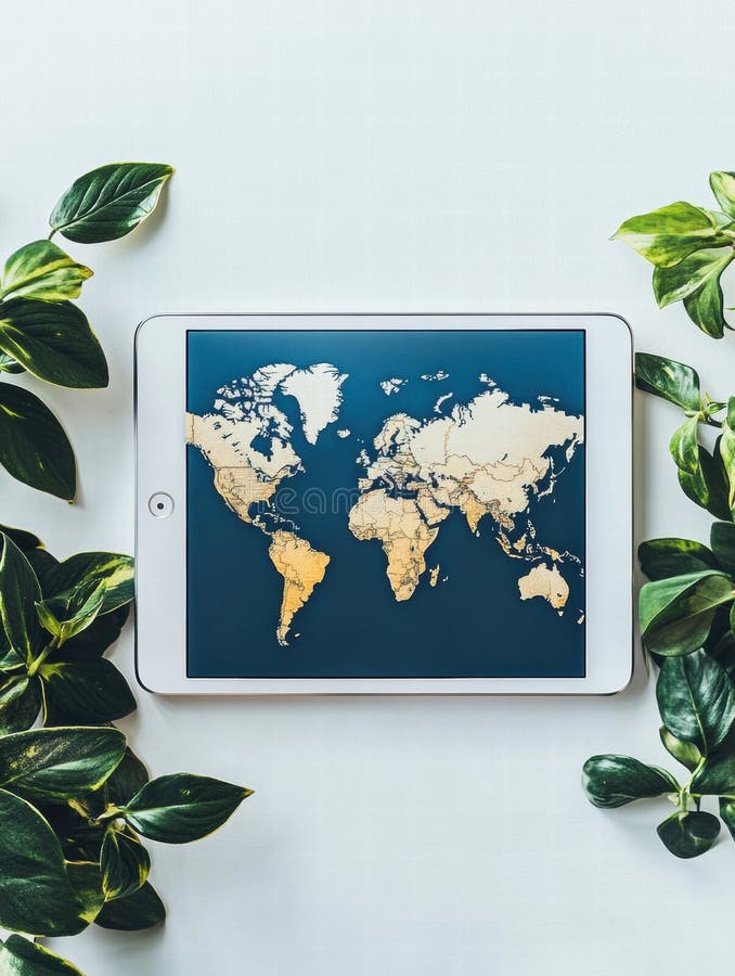 Explore the World with a Tablet Displaying a Detailed World Map ...