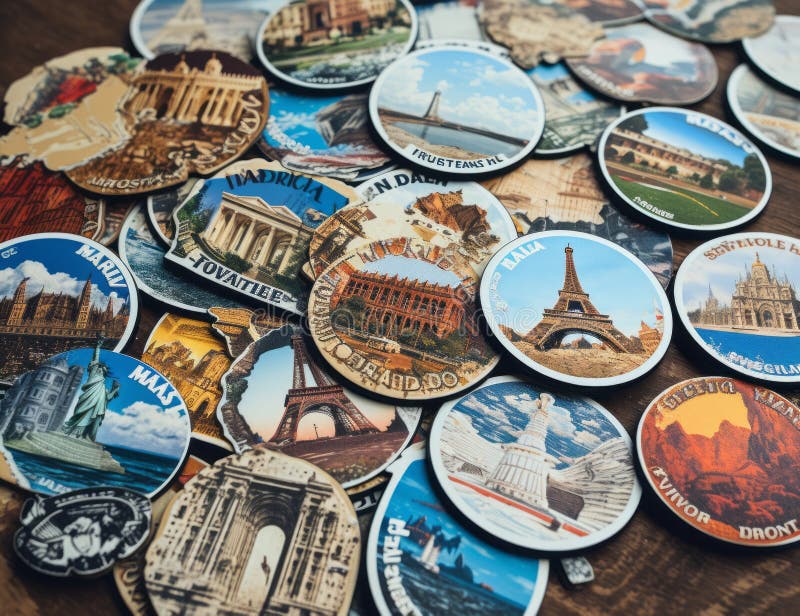 Explore the World: Unique Travel Sticker Set Featuring Landmarks Stock ...
