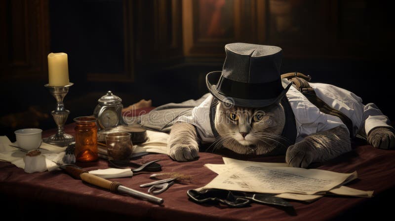 Feline Detective: Sherlock Paws on the Trail of Mystery Art Stock ...
