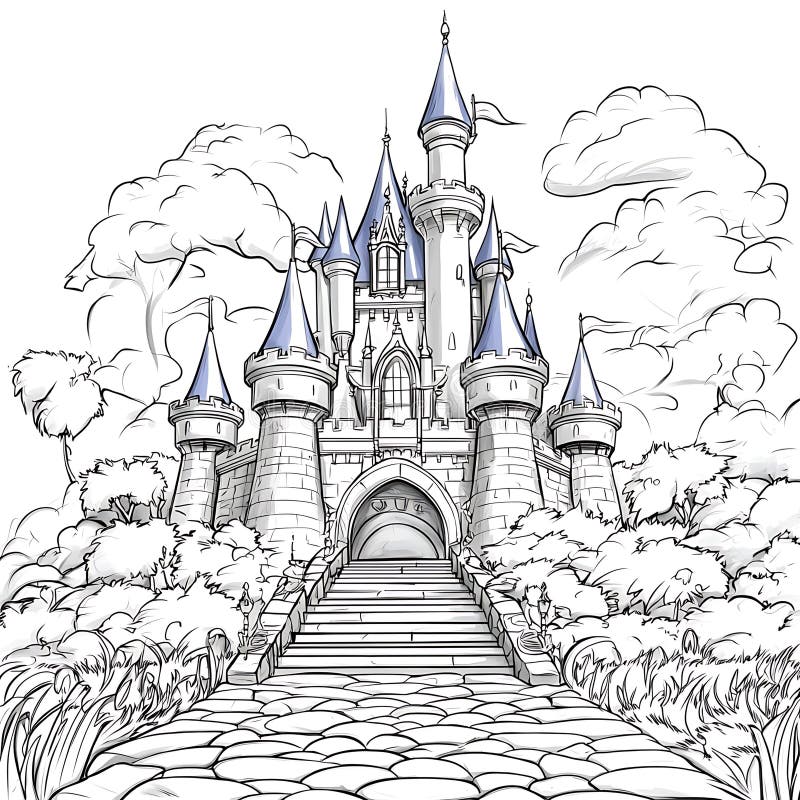 Magical Castle Coloring Book Page for Creative Fun Stock Illustration ...