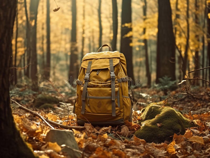 Explorer Backpack Abandoned in the Forest. Close-up View Stock ...