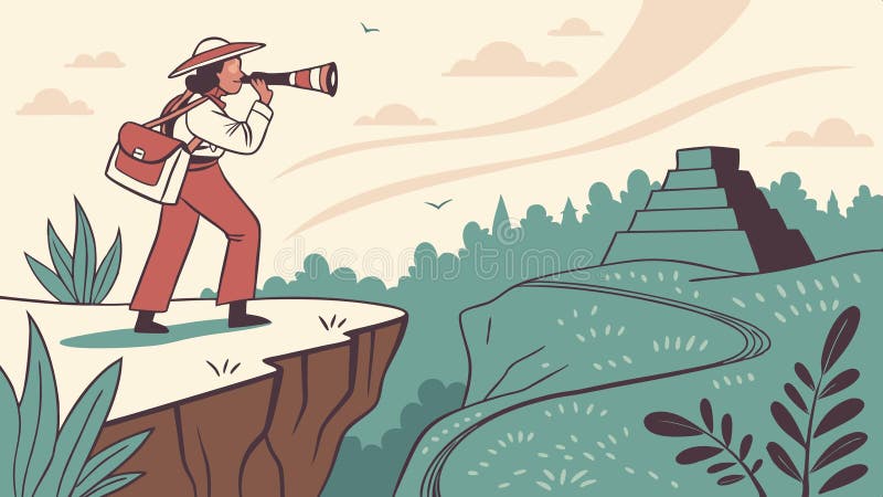 Explorer with Binoculars on Cliff, Adventure and Discovery Vector ...