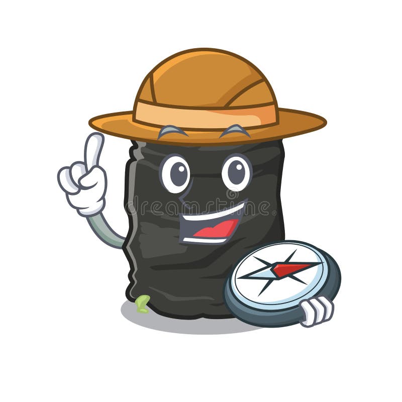 Explorer Cartoon Garbage Bag Next To Table Stock Vector - Illustration ...