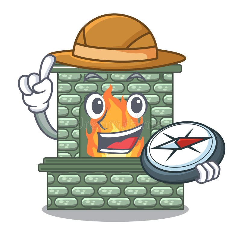 Explorer Cartoon Stone Fireplace with the Flame Stock Vector ...