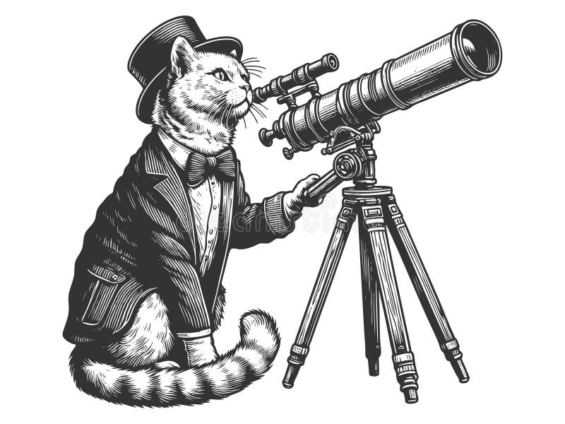 Explorer Cat Looking through Telescope Vector Stock Vector ...