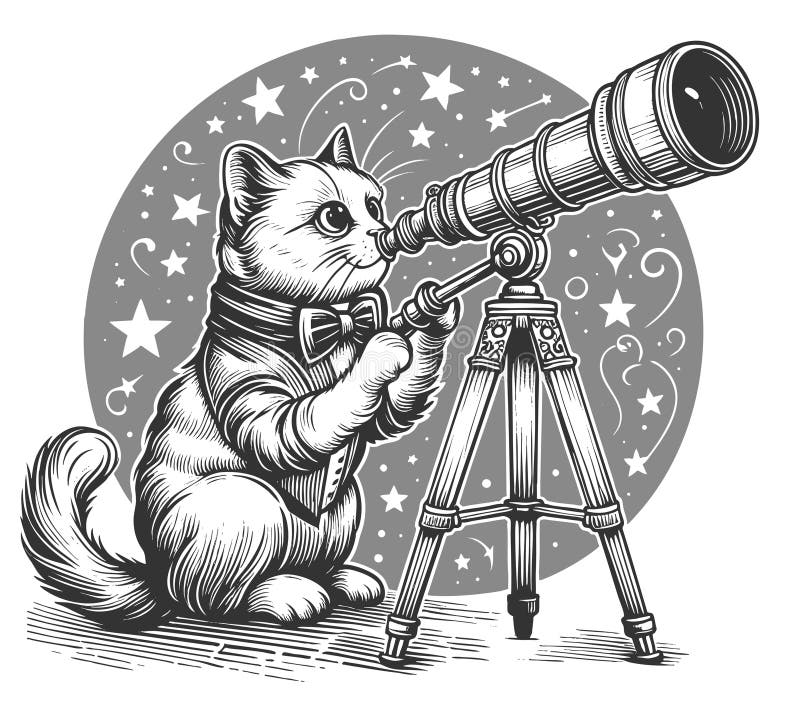 Explorer Cat Looking through Telescope Vector Stock Vector ...