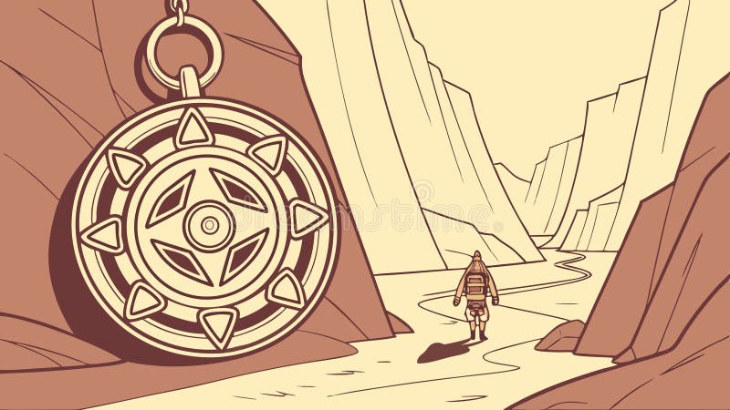 Explorer with Compass in Rugged Canyon Landscape, Vector Design ...
