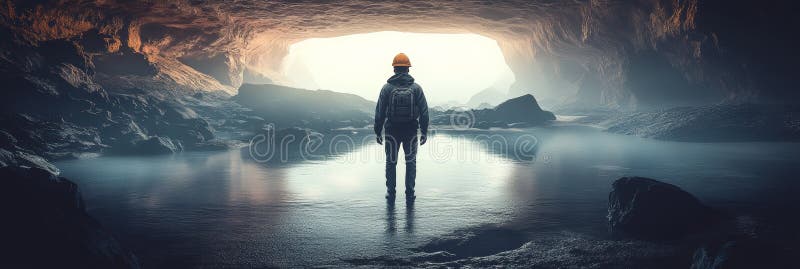 Explorer Conquering the Unknown, Standing at the Entrance of a ...