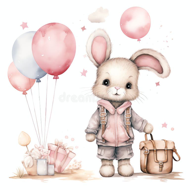 Explorer Cute Bunny Blue Cute Bunny Watercolor Stock Illustration ...