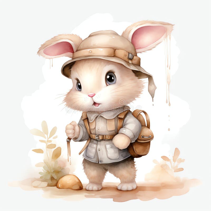 Explorer Cute Bunny Blue Cute Bunny Watercolor Stock Illustration ...