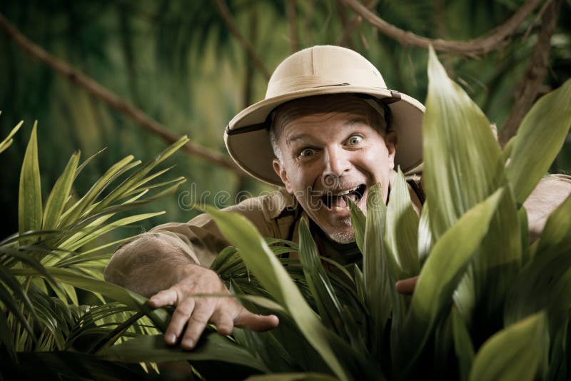 Explorer Discovering Rainforest Jungle Stock Image - Image of shock ...