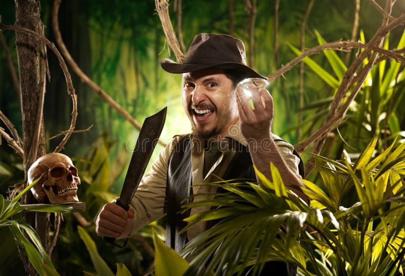 Explorer Finding a Treasure Stock Image - Image of explorer, skull ...