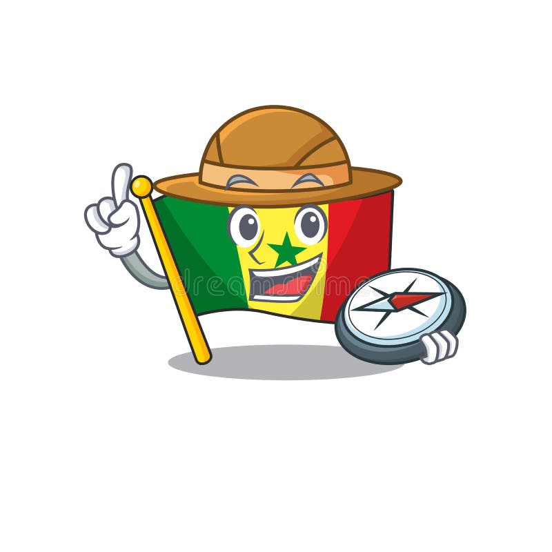 Explorer Flag Senegal Cartoon Character Holding a Compass Stock Vector ...