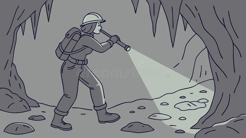 Explorer with a Flashlight in a Dark Cave, Uncovering Secrets, Vector ...