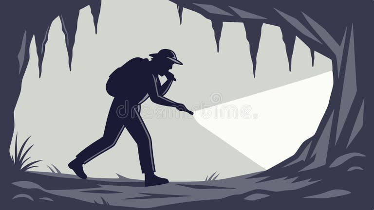 Explorer with Flashlight in a Dark Cave, Vector Design Generative AI Stock Vector - Illustration ...