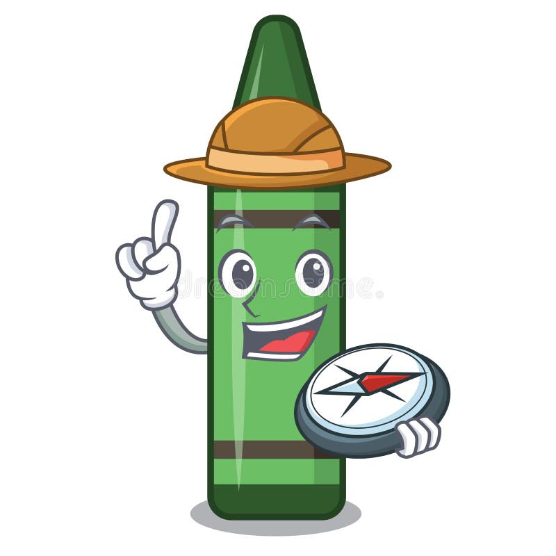 Explorer Green Crayon in the Mascot Shape Stock Vector - Illustration ...