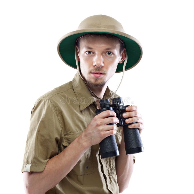 Explorer Looking through Binoculars Stock Photo - Image of male ...