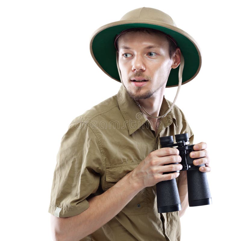 Explorer Holding Binoculars Stock Image - Image of adult, binoculars ...