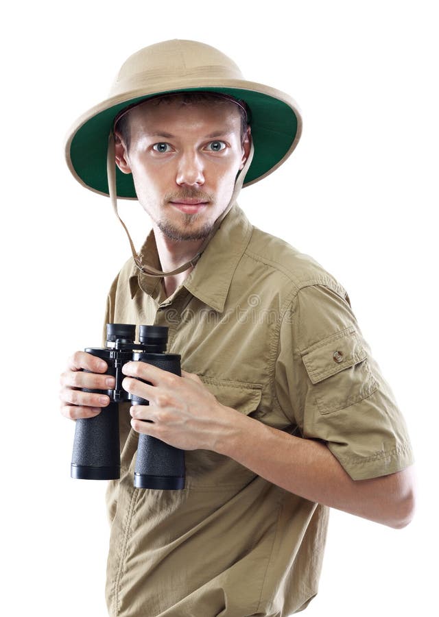 Explorer Looking through Binoculars Stock Photo - Image of male ...