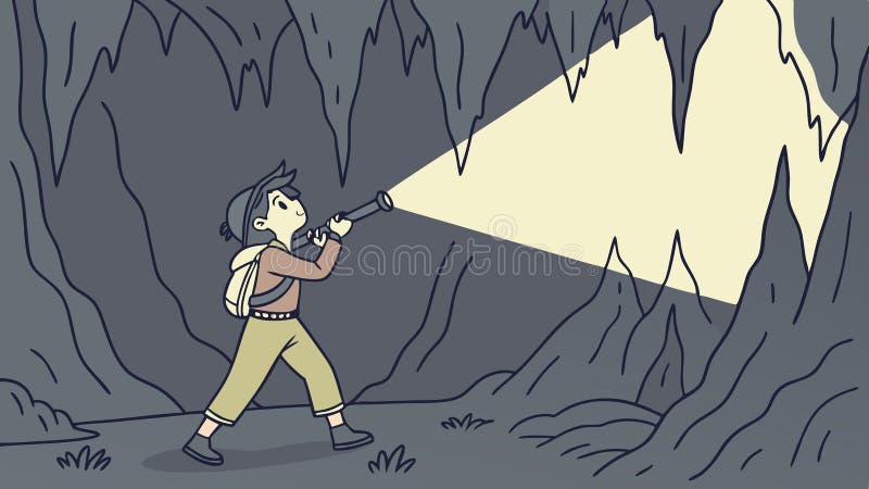 Explorer Illuminating a Mysterious Cave with a Flashlight, Adventure ...