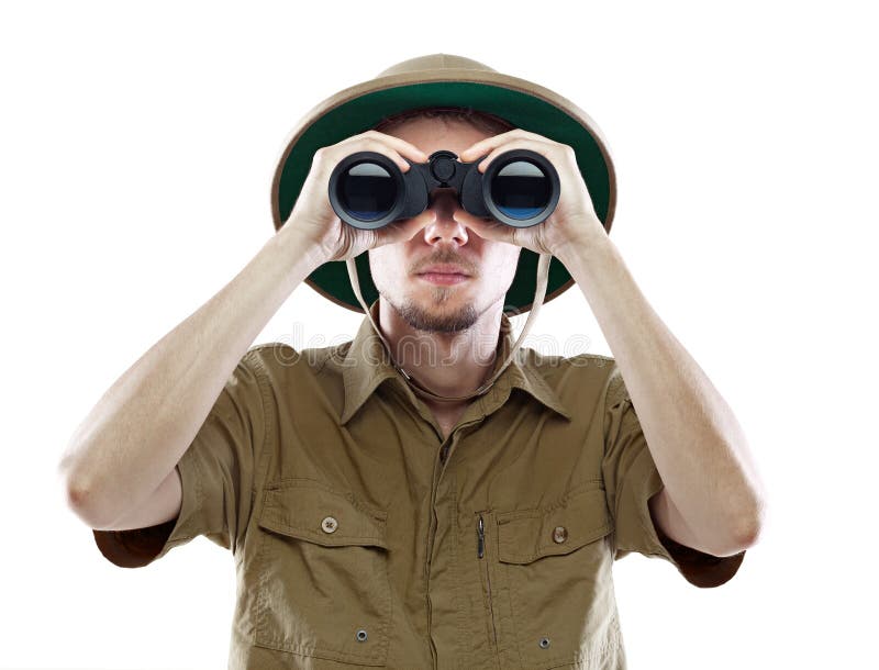 Binoculars - man explorer stock photo. Image of glass - 1070470