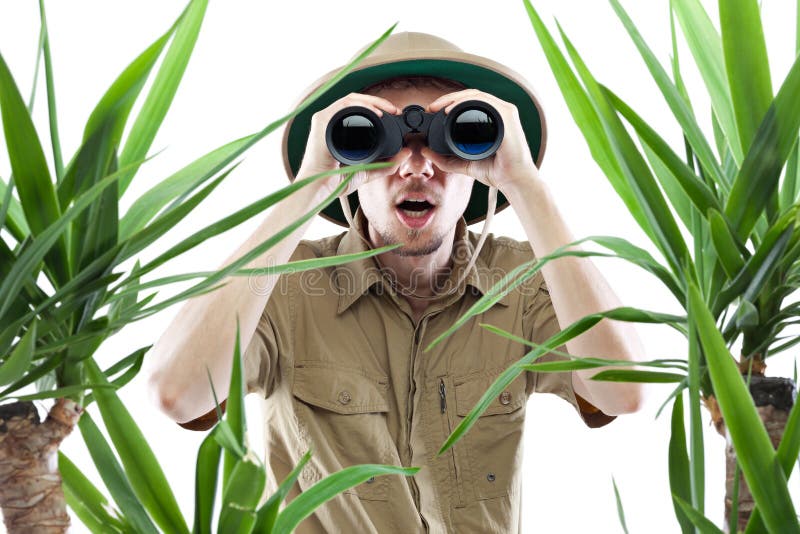 Explorer Looking through Binoculars Stock Photo - Image of male ...