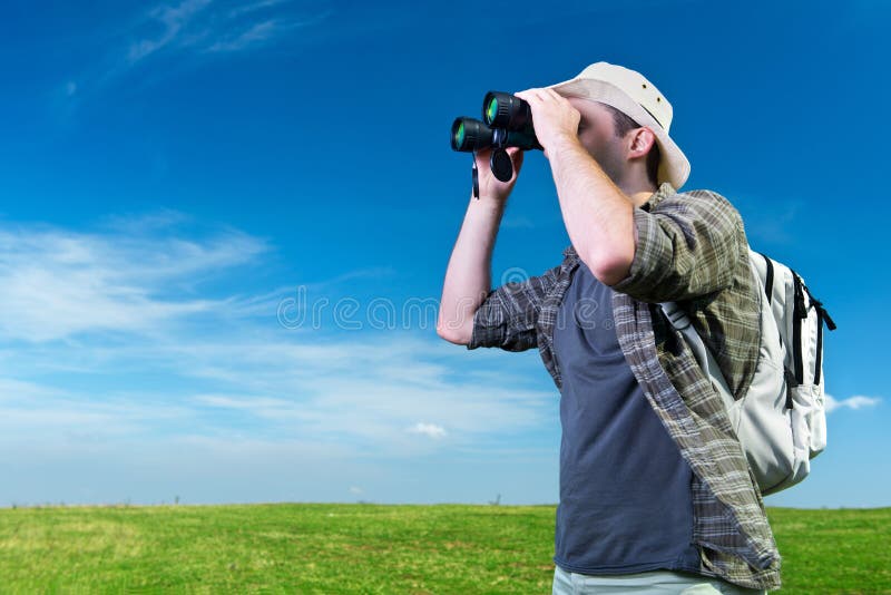 Explorer Looking through Binoculars Stock Image - Image of peeking ...