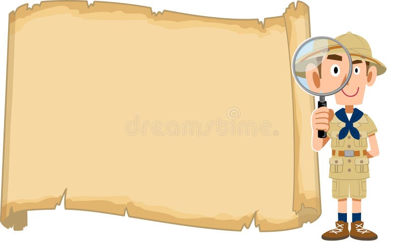 An Explorer Looking into a Blank Old Map and a Magnifying Glass Stock ...