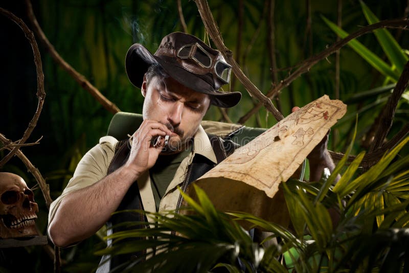 Explorer lost in jungle stock image. Image of adventure - 47873799