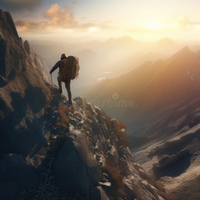 Explorer or Mountaineer in the Mountain Stock Illustration ...