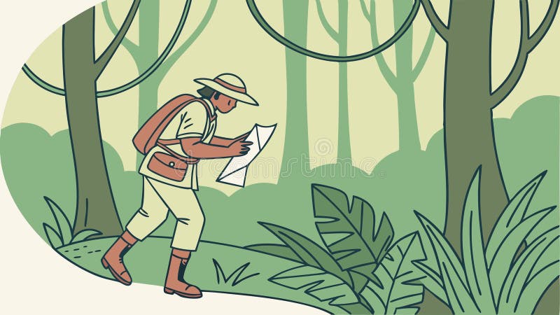 Explorer Navigating with Map in Jungle, Adventure and Discovery, Vector ...